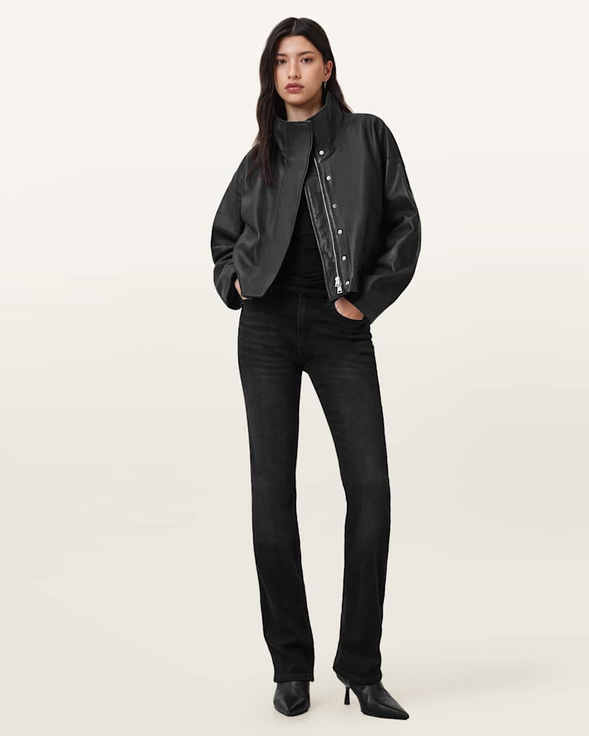 Ryder Funnel Neck Leather Jacket Black | ALLSAINTS US